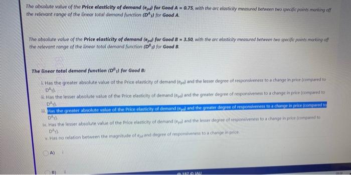 Solved The absolute value of the Price elasticity of demand | Chegg.com