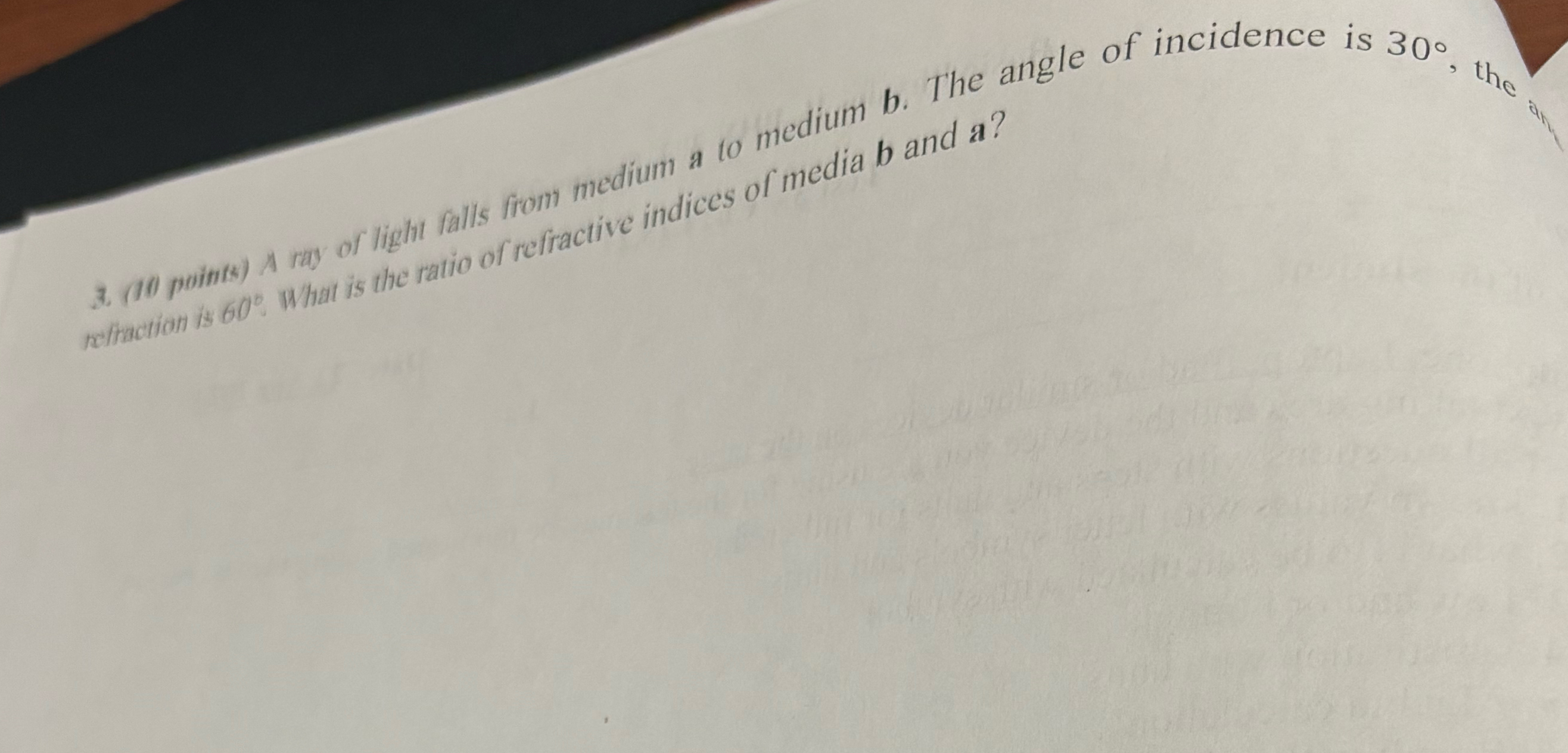Solved (10) ﻿puints) ﻿A ray of light falls from medium a to | Chegg.com