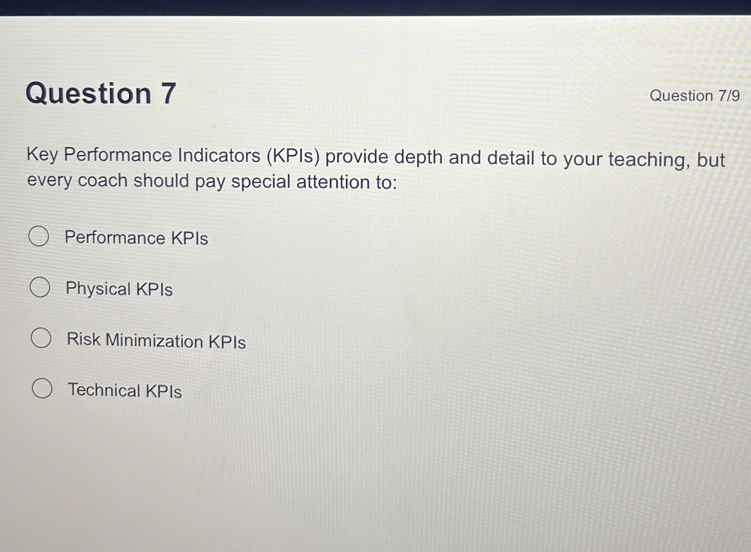 Solved Question 7Question 7/9Key Performance Indicators | Chegg.com