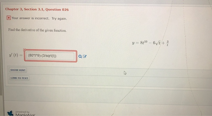 Solved Chapter 3, Section 3.1, Question 026 Your answer is | Chegg.com