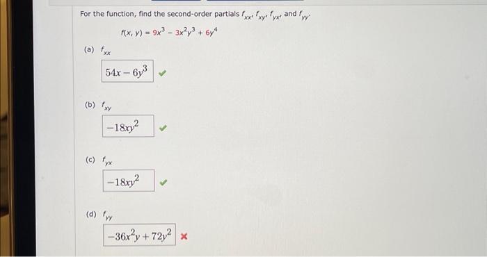 Solved For the function, find the partials fx(x,y) and | Chegg.com