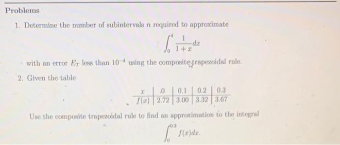 Solved 1. Determine the number of subintervals n required to | Chegg.com