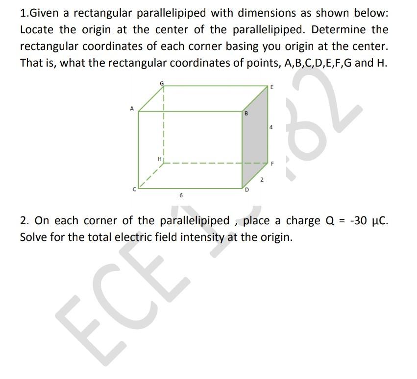 Solved 1. Given a rectangular parallelipiped with dimensions | Chegg.com