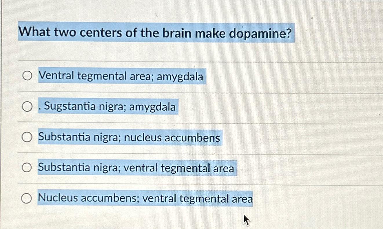 Solved What two centers of the brain make dopamine?Ventral | Chegg.com