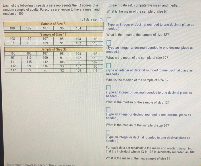 Solved For each data set compute the mean and median What is | Chegg.com