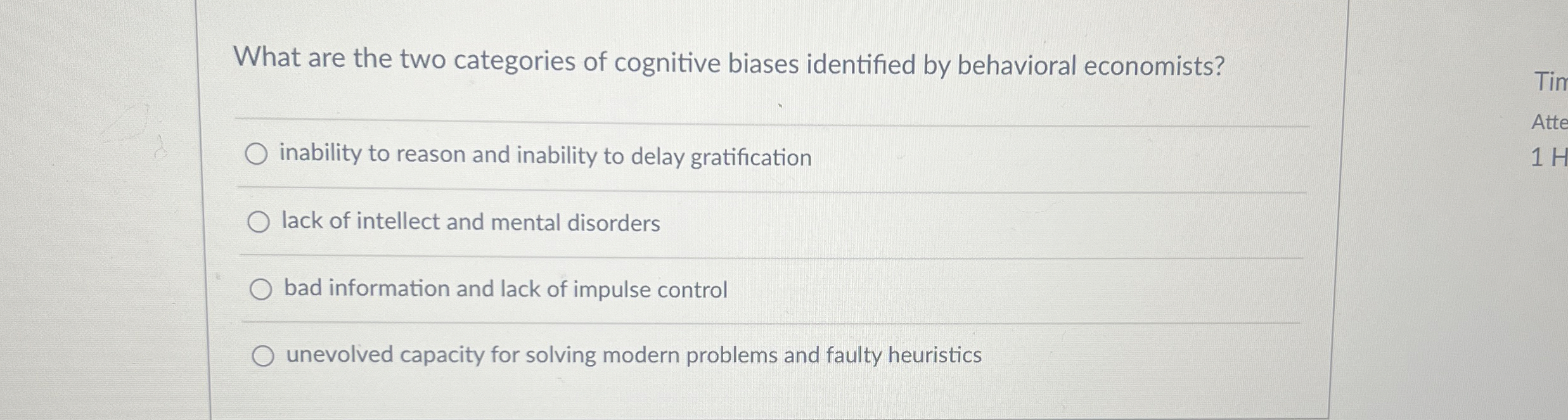 Solved What are the two categories of cognitive biases | Chegg.com