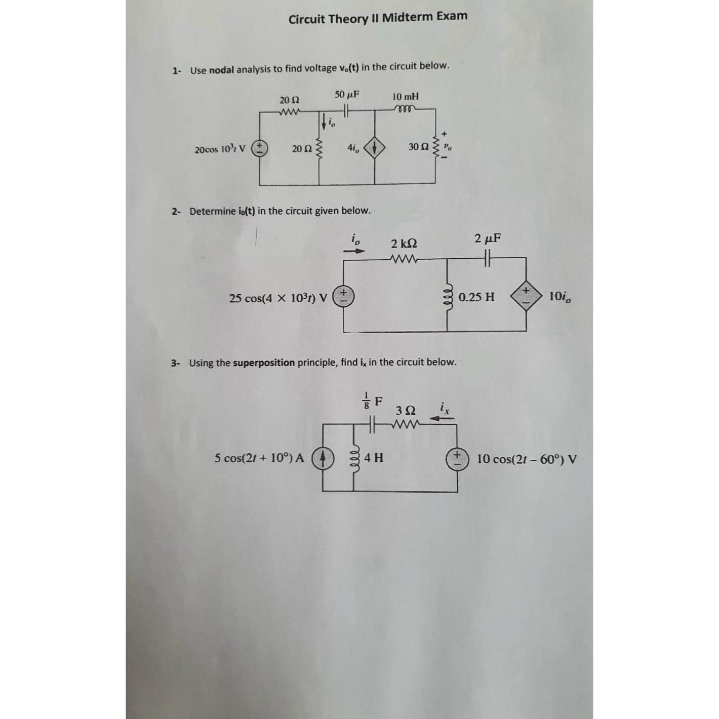Circuit Theory II Midterm Exam1- ﻿Use nodal analysis | Chegg.com