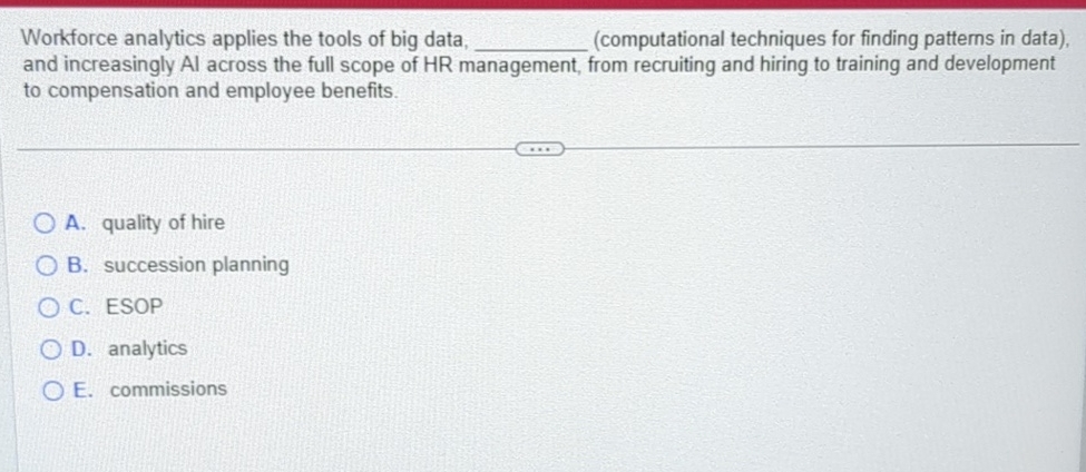 Solved Workforce analytics applies the tools of big data, | Chegg.com
