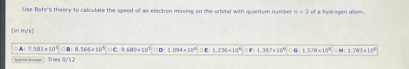 Solved Use Bohr's theory to calculate the speed of an | Chegg.com