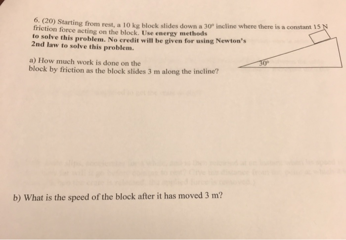 Solved starting from rest, a 10 kg block slides down a 30 | Chegg.com