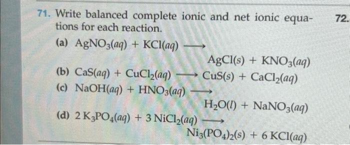 Solved 71. Write balanced complete ionic and net ionic equa- | Chegg.com