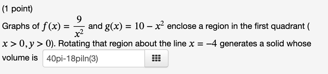 Solved (1 ﻿point)Graphs of f(x)=9x2 ﻿and | Chegg.com