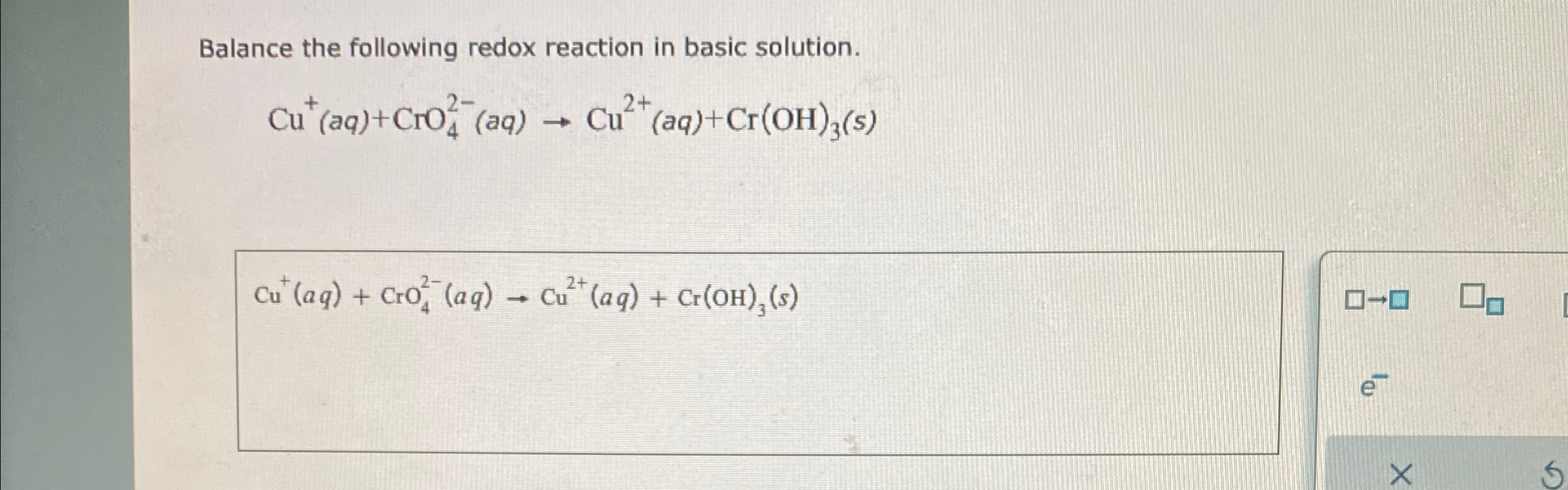 Solved Balance the following redox reaction in basic | Chegg.com
