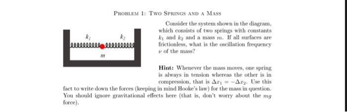 Solved PROBLEM 1: Two SPRINGS AND A MASS Consider the system | Chegg.com