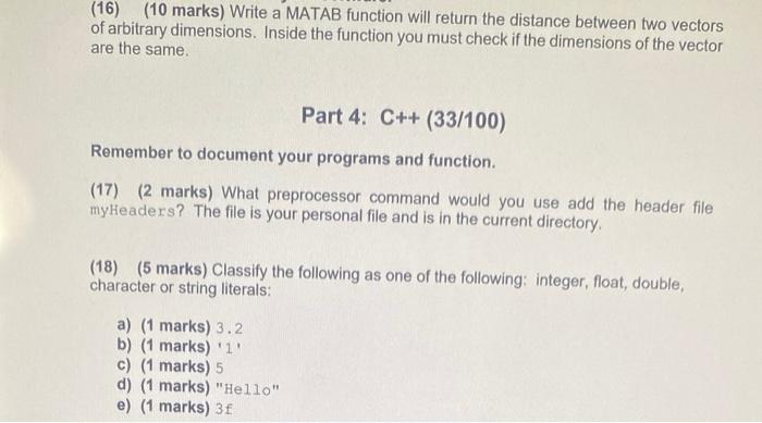 Solved (16) (10 marks) Write a MATAB function will return | Chegg.com