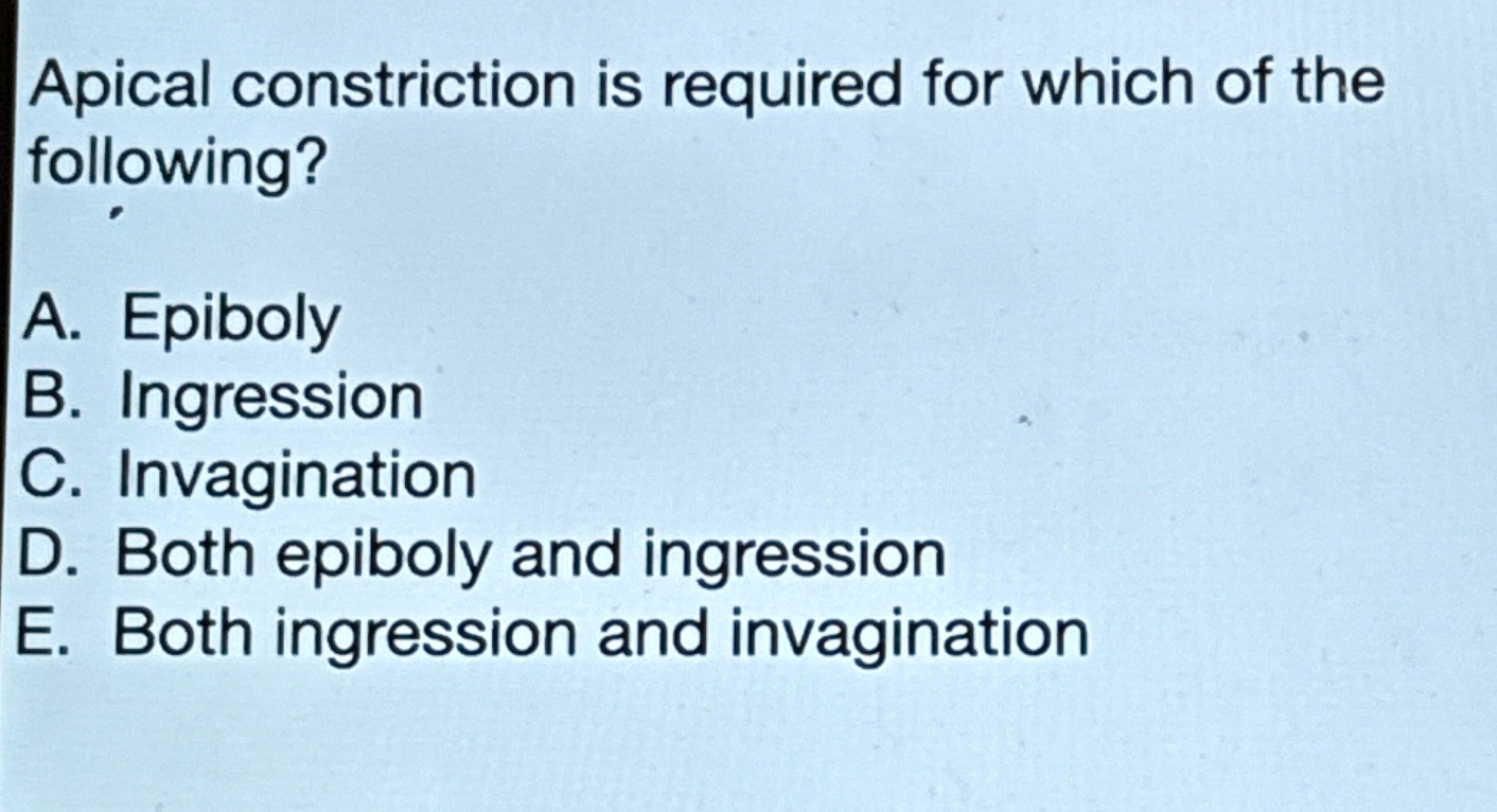 Solved Apical constriction is required for which of the | Chegg.com