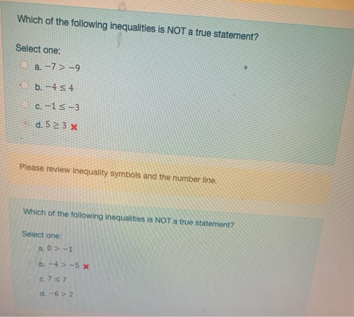 Solved Which of the following inequalities is NOT a true | Chegg.com