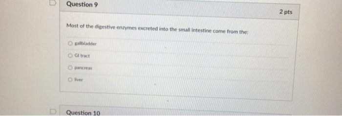 Solved Most of the digestive enzymes excreted into the small | Chegg.com