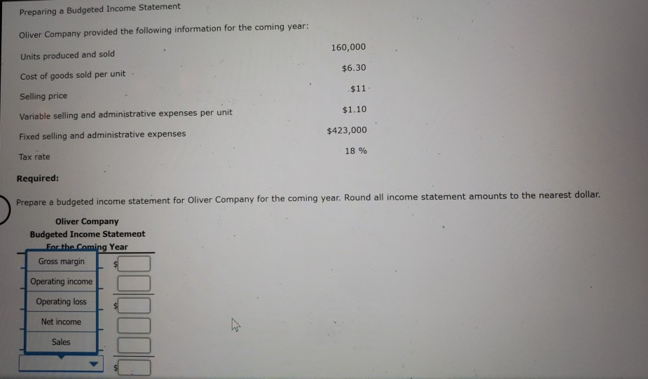 Solved Preparing a Budgeted Income Statement Oliver Company | Chegg.com