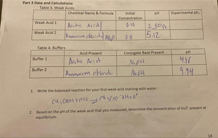 Solved Part 3 Data and Calculations Table 3. Whak Aride 1. | Chegg.com