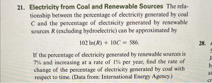 Solved 1. Electricity from Coal and Renewable Sources The | Chegg.com