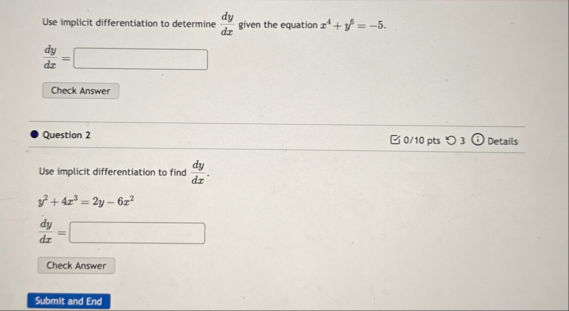 Solved Use implicit differentiation to determine dydx ﻿given | Chegg.com