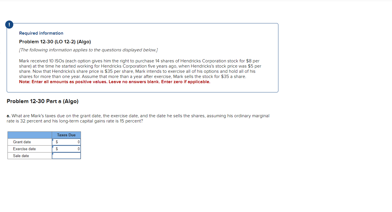 Solved Required informationProblem 12-30 (LO | Chegg.com