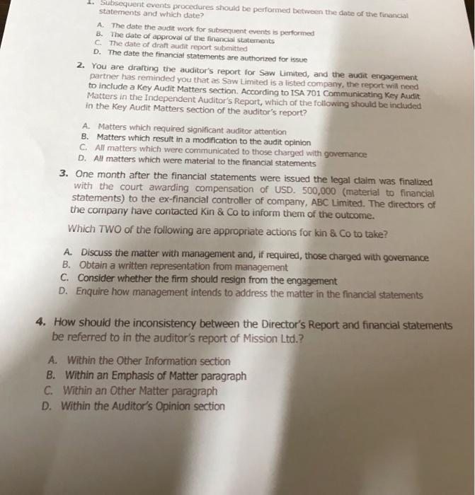 Solved Subsequent events procedures should be performed | Chegg.com