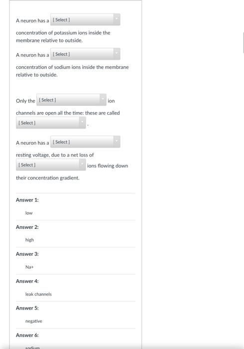 A neuron has a Select concentration of potassium ions | Chegg.com