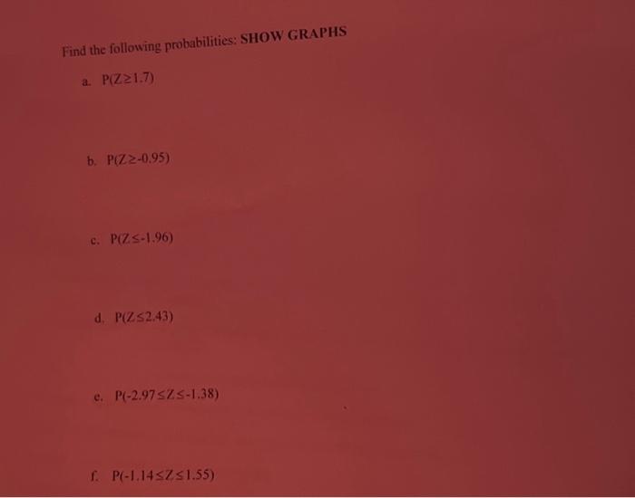 Solved Find the following probabilities: SHOW GRAPHS a. | Chegg.com