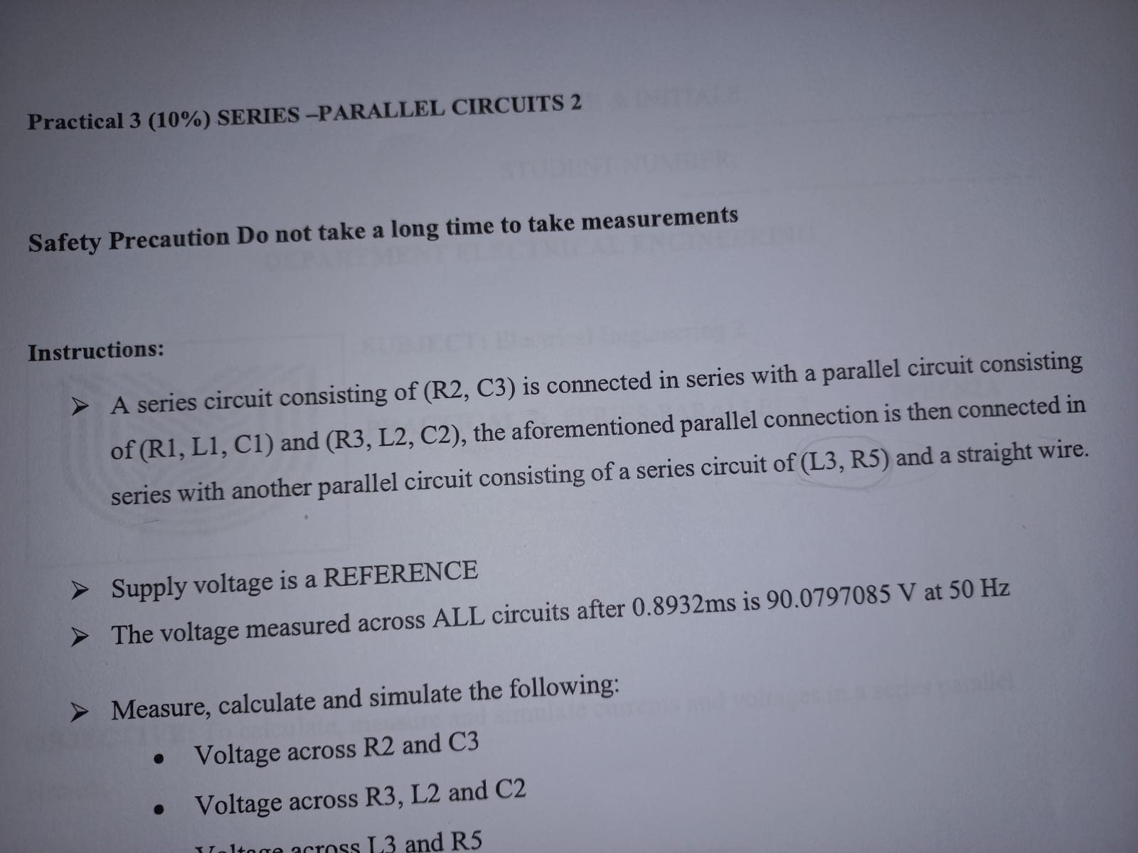 Solved Practical 3 (10%) ﻿SERIES -PARALLEL CIRCUITS 2Safety | Chegg.com