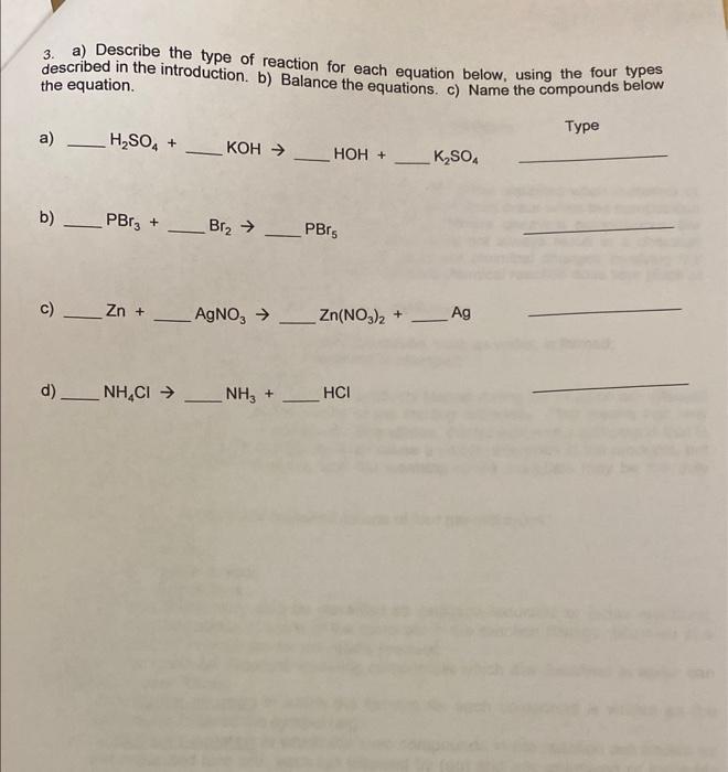 Solved EXPERIMENT 5 QUESTIONS 1. Completo and balance the | Chegg.com