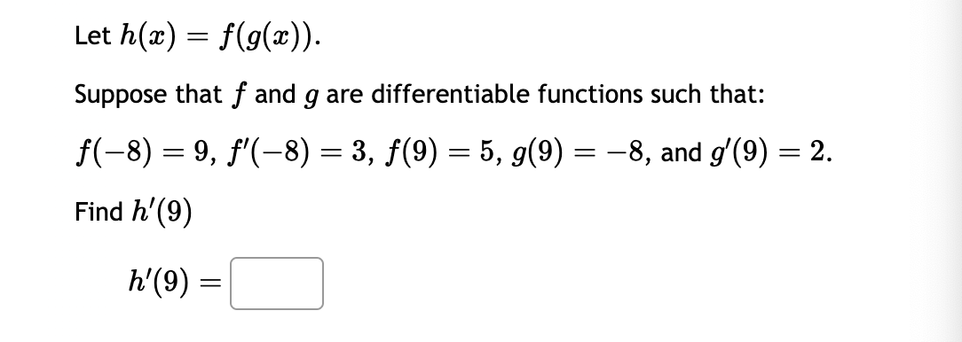 Solved Let h(x)=f(g(x)).Suppose that f ﻿and g ﻿are | Chegg.com