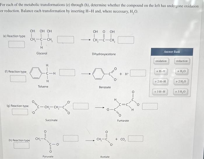 For each of the metabolic transformations (a) through | Chegg.com