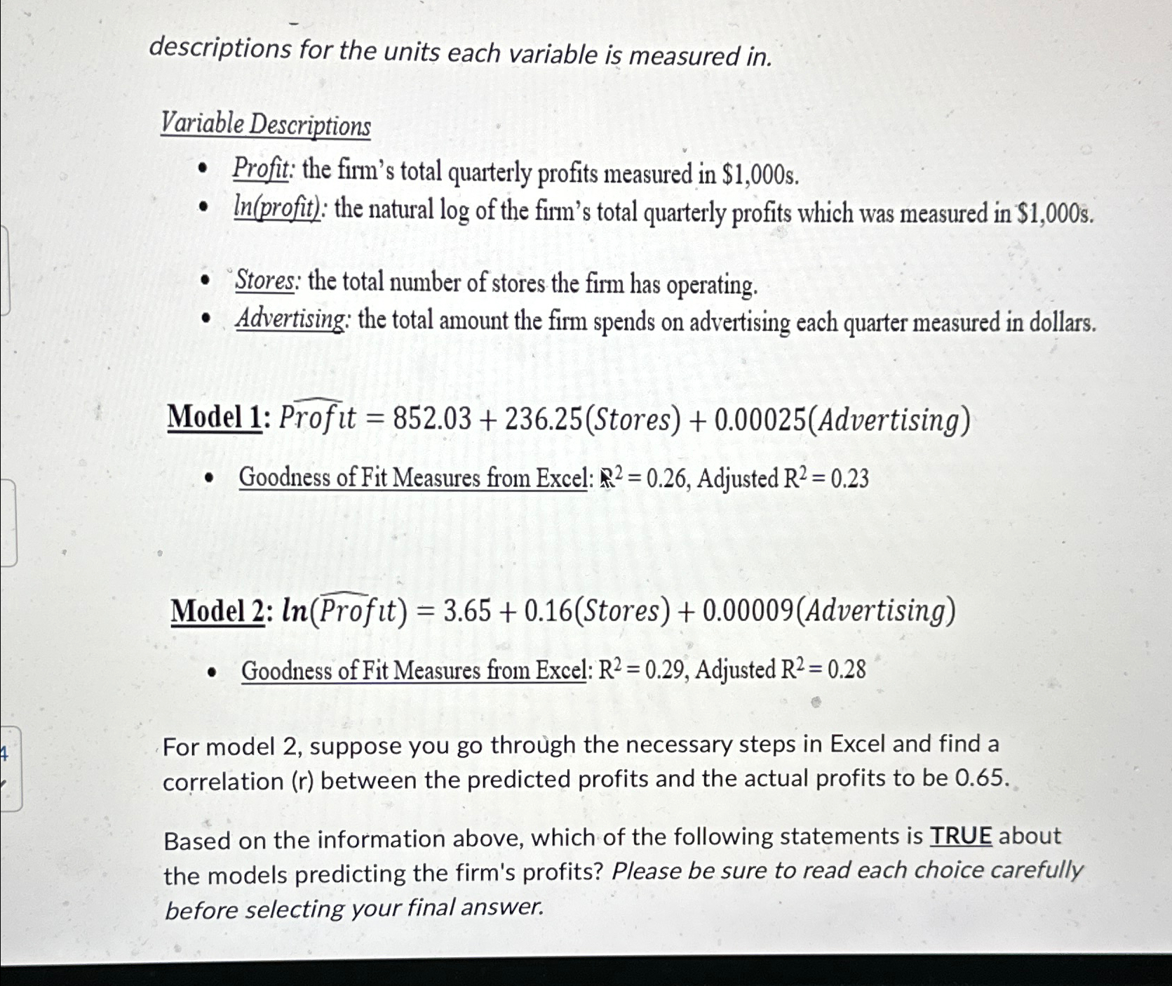 Solved descriptions for the units each variable is measured | Chegg.com