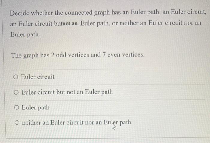 Solved Decide whether the connected graph has an Euler path, | Chegg.com
