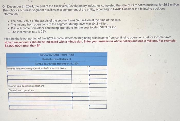 Solved On December 31,2024 , the end of the fiscal year, | Chegg.com