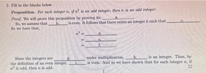 Solved 2. Fill in the blanks below. Proposition. For each | Chegg.com