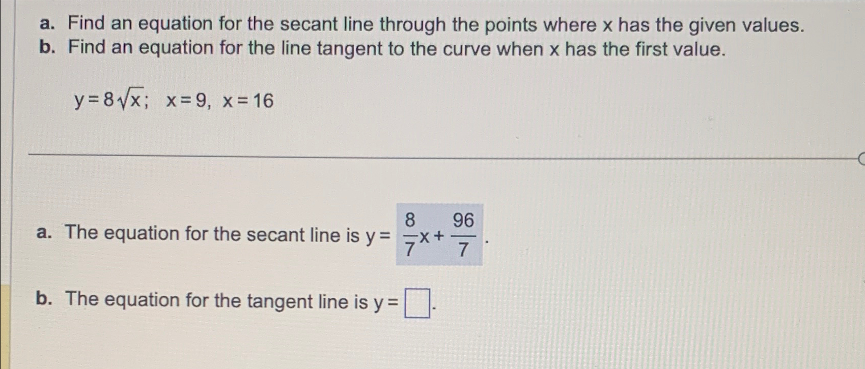 Solved a. ﻿Find an equation for the secant line through the | Chegg.com