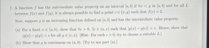 Solved 7. A function f has the intermediate value property | Chegg.com