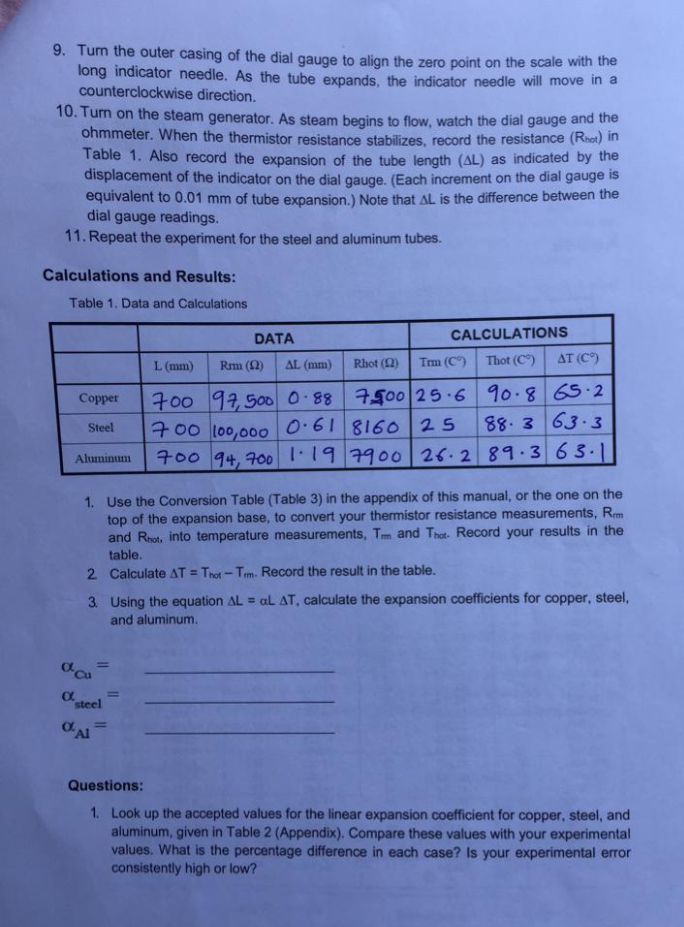 Solved EXPERIMENT II THERMAL EXPANSION EXPERIMENT | Chegg.com