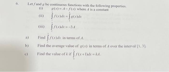 Solved 6. Let f and g be continuous functions with the | Chegg.com