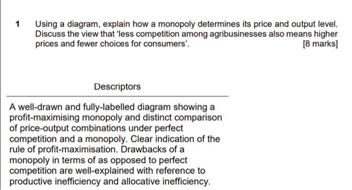 Solved 1 Using a diagram, explain how a monopoly determines | Chegg.com
