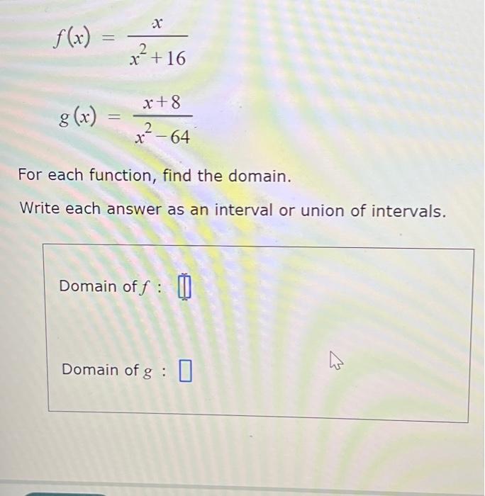 Solved f(x)=x2+16xg(x)=x2−64x+8 For each function, find the | Chegg.com
