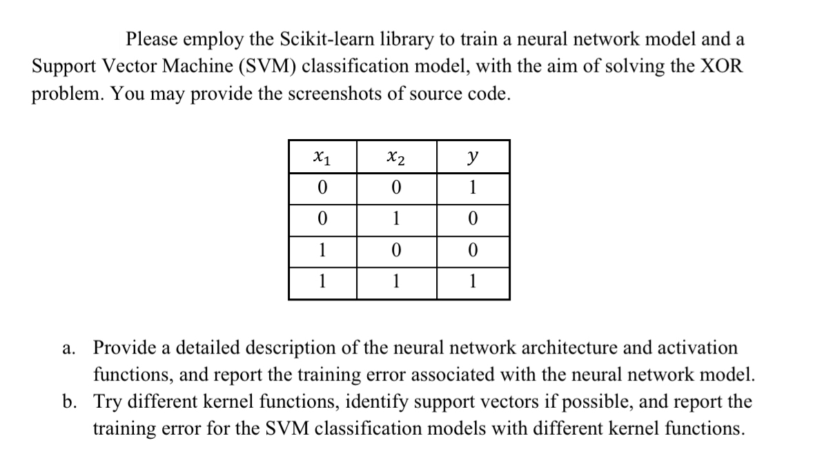 Solved Please employ the Scikit-learn library to train a | Chegg.com