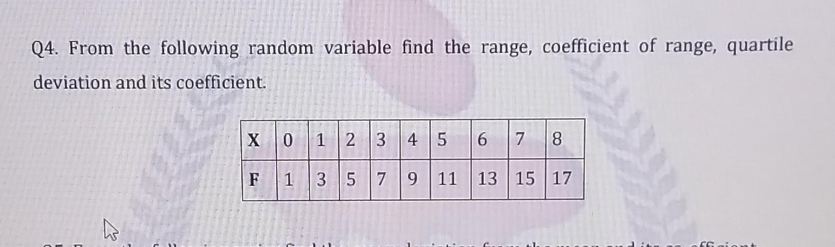 Solved Q4. From the following random variable find the | Chegg.com