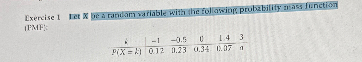 Solved Exercise 1 ﻿Let x ﻿be a random variable with the | Chegg.com