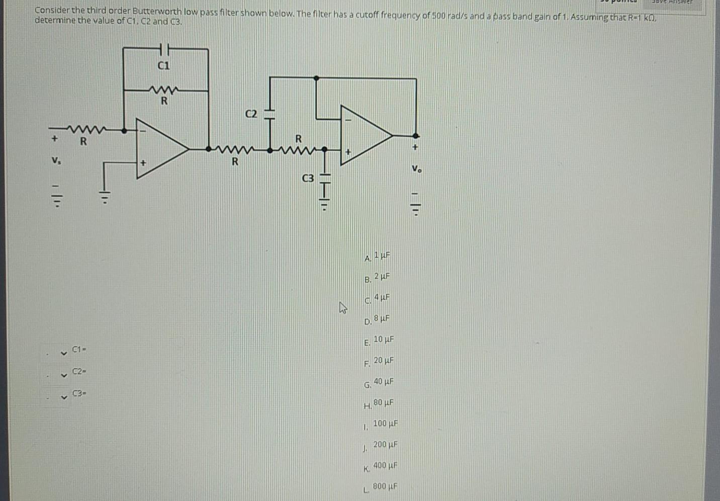 Solved Consider the third order Butterworth low pass filter | Chegg.com