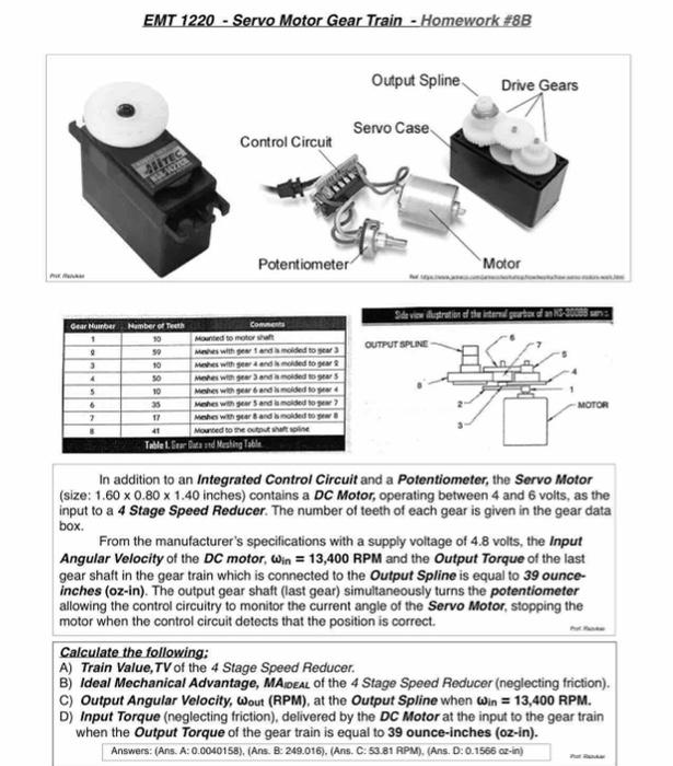 EMT 1220 - Servo Motor Gear Train - Homework #8B | Chegg.com