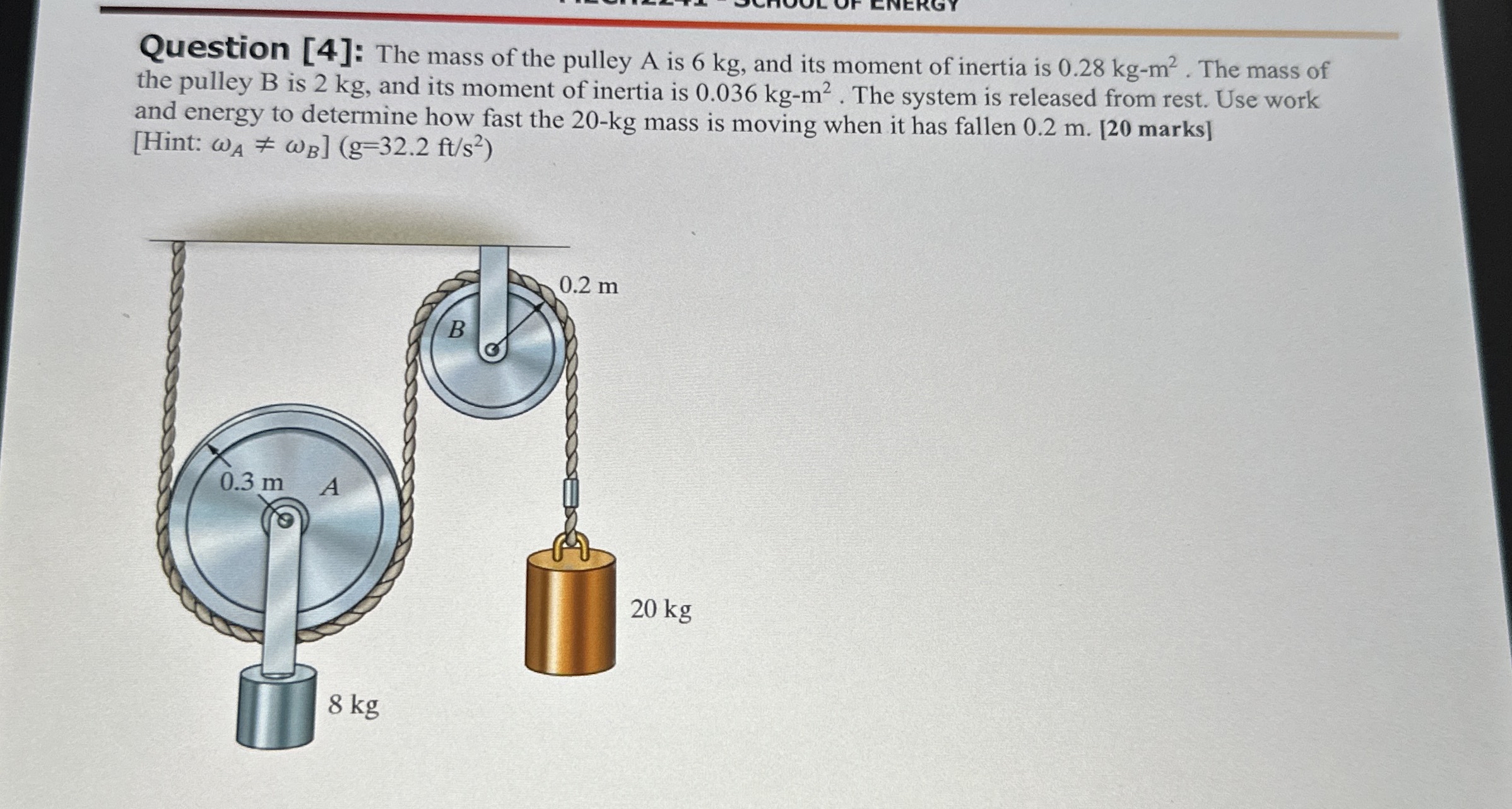 Solved The mass of the pulley A is 6 ﻿kg, ﻿and its moment of | Chegg.com